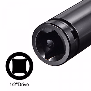 uxcell 1/2" Drive by 24mm Deep Impact Socket, Heat-Treated CR-V Steel 8" Length, 6-Point Metric Sizes