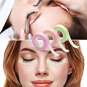 Maitys 6 Roll Lash Tape for Eyelash Extensions with Eyelash Tape Dispenser Cutter Breathable Adhesive Fabric Tape for Eyelash Extension Supplies 0.5 Inch Wide 10 Yard Long (Green, Pink, Purple)