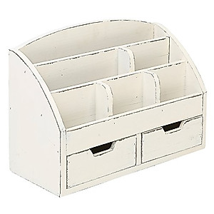 MyGift White Wood Desktop Organizer - Includes 6 Compartments and 2 Pullout Drawers to Organize Office Supplies and Accessories