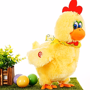 Plush Chicken Laying Eggs Toy Electric Stuffed Animal Crazy Chick Doll with Sound Music for Boys Girls (29.05cm)