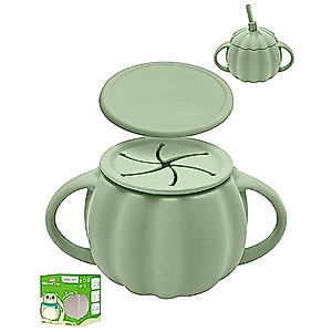 BRVTOT Baby Snack Containers & Straw Cup 7 oz, Spill Proof Toddler Cup with Straw & Snack Cup Lid & DustProof Lid, BPA Free Silicone Training Sippy Cup with Handle for Babies Toddlers 6+ Months Gifts