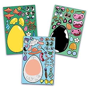JOYIN 24 PCS Easter Mix and Match Make a Face Animal Stickers with Easter Egg Themed Pig, Bunny, Chicken, Cow, Sheep, Duck Party Favor Supplies, Art and Craft