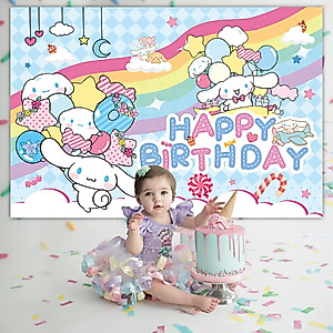 Cute Cartoon Party Supplies, 5 * 3FT Kids Cartoon Backdrop for Birthday, Happy Birthday Backdrop for Party Decorations, Party Favor Banner Decor Photo Background for Girls Boys Birthday Baby Shower