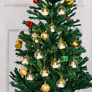 Nuptio 24 Pcs Hanging Glass Tealight Holder Globe 2.36" Diameter, Tea Light Candle Holders Wedding Christmas Halloween Home DIY Gifts, Garden Hanging Ornaments Outdoor Candle Holders