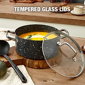 HLAFRG Cookware Set with Premium Non-Stick Coating, Pots and Pans with Stainless steel Handles, Oven Safe and Induction Compatible, 14 Piece Set, Black Granite