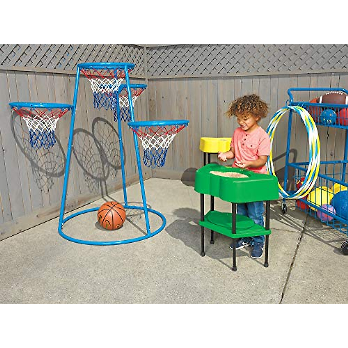 Children’s Factory, AFB7950, Angeles 4-Rings Basketball Hoops with Storage Bag, Blue, Toddler and Kids Indoor – Outdoor Preschool & Daycare Mini Hoops