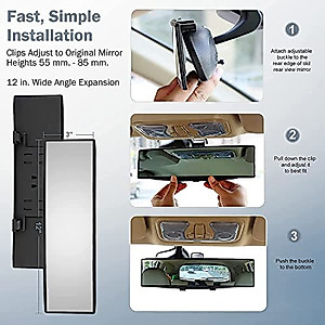 Verivue Mirrors Universal 12 Inch Interior Clip On Panoramic Rearview Car Wide Angle Mirror, Anti Glare, Clear Tint