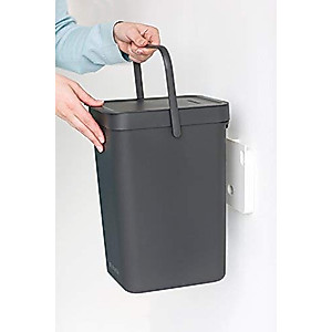Brabantia Sort & Go Kitchen Recycling Can (3.2 Gal / Gray) Stackable Waste Organiser with Handle & Removable Lid, Wall/Cupboard Mounting