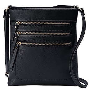 Solene Crossbody Bag Functional Multi Pocket Messenger Purse Top Zip Closure Shoulder Handbag With Adjustable Strap-WU093(Black)