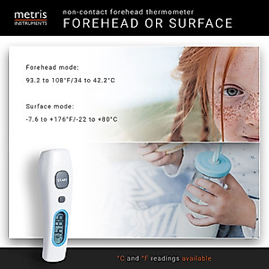 Metris Instruments Digital Forehead Thermometer for Adults and Kids, Touchless No Contact Infrared Temperature Sensor, Professional and Home Use, Model THD2FE
