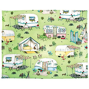 Camping Scenes on Green Coffee Station Mat - Dish Drying Mat - Pet Placemat - Appliance Mat - Camper Mat - 16 x 20 Inches - Handmade by Green Acorn Kitchen