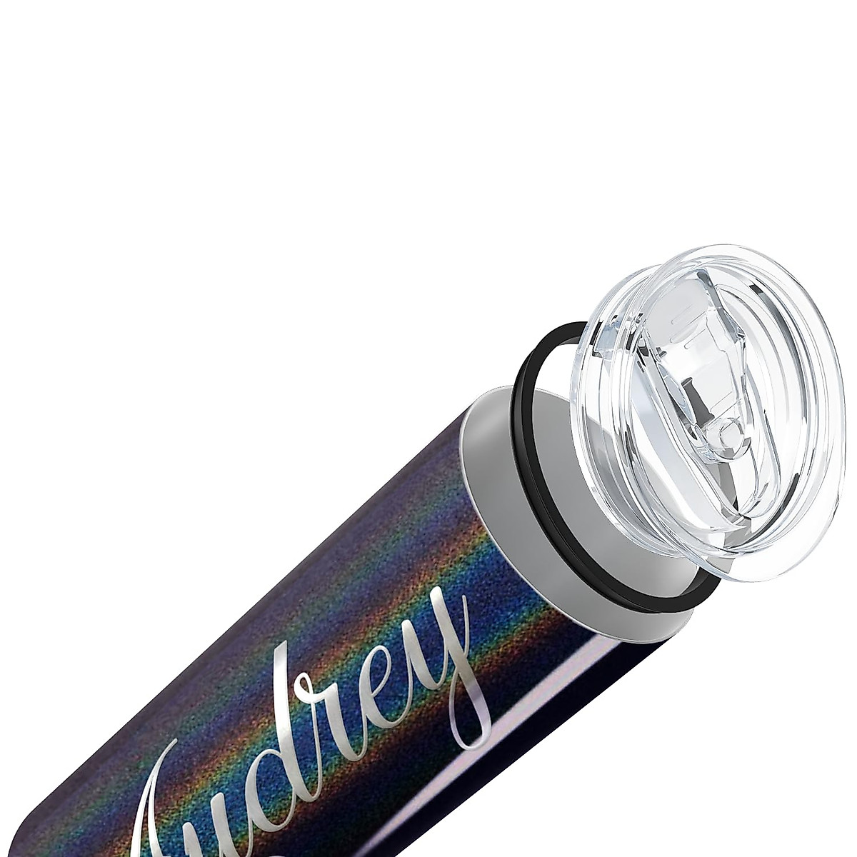 Personalized Skinny 20 oz with Lid on Black Glitter Customized Laser Engraved Cup Gift Stainless Steel Vacuum Insulated Mug
