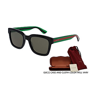 Gucci GG0001S 002 52M Black/Green/Green Rectangular Sunglasses For Men+ BUNDLE With Designer iWear Eyewear Kit