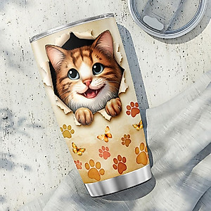 JENOIS Cat Gifts, Tumblers Lovers For, Tumbler 20 Oz With Lid And Straw, Pet Cat Lover