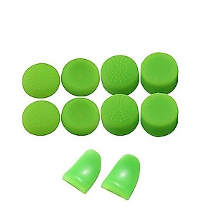 Replacement L2 R2 Buttons Trigger Extender + Silicone Analog Thumb Stick Cap Cover Grip Thumbsticks Joystick for Sony PS4 PS4 Pro Slim Controller (Green)