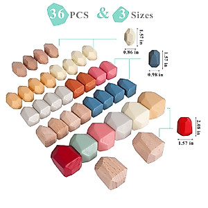 FIMIJORY 36 PCs Kids Balancing Stones,Wood Building Blocks, Sorting Stacking Rocks, Educational Preschool Learning Toys, Lightweight Puzzle Set, Sorting Toys for Kids 3+