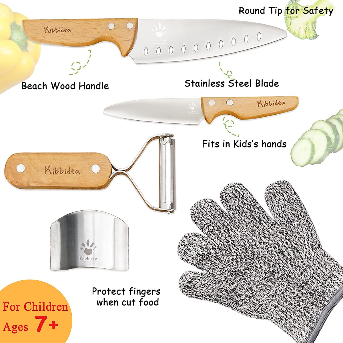 Kibbidea Kids Chef Knife Set 4-Piece, Cooking Knife Set for Kids, Stainless Steel Child Knives with Finger Guard, Kids Kitchen Tools for Little Chef
