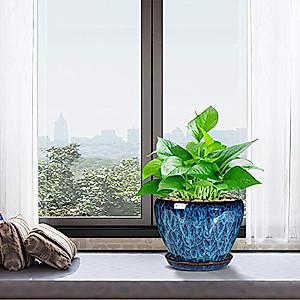 Ceramic Modern Glaze Succulent Planter Pot with Drainage Hole and Saucer 6 Inch Round Flower Plant Pot for Indoor Outdoor Herb Snake Plants