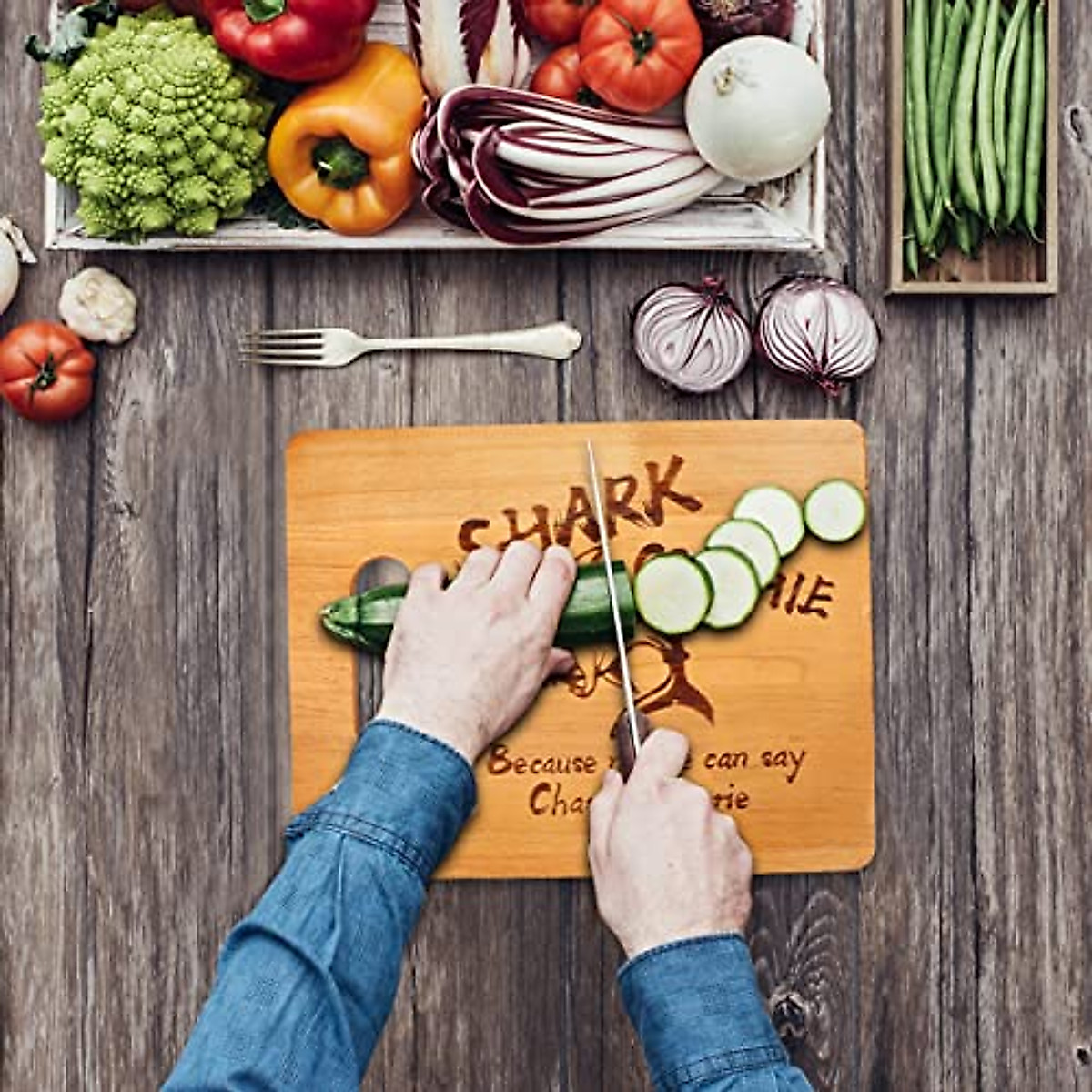 Shark Coochie Board, Charcuterie Board, Wooden Engraved Smooth Cutting Board Portable Easy to Clean Funny Meat and Cheese Board for Kitchen Camping Picnic (Shark 27x21)