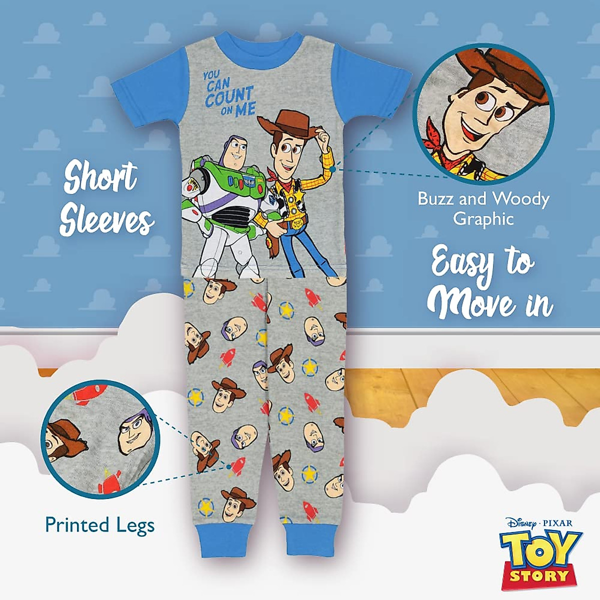 Disney Boys' Toy Story 2-Piece Snug-Fit Cotton Pajamas Set With Book, COUNT ON ME, 4T