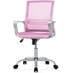 JHK Home Office Chair Mesh Mid Back Ergonomic Computer Executive Task Desk with Lumbar Support, Armrest, Rocking Swivel Tilt Function, Wheels, Sponge Seat Cushions for Adult, Pink