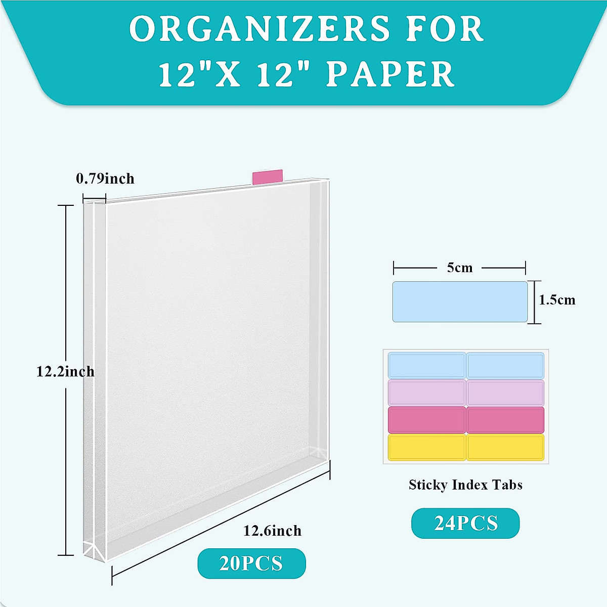 Caydo 20 Pieces Scrapbook Paper Storage Clear 12 x 12 Paper Storage Organizer with Tabs and Gusset Bottom for Holding Scrapbook Paper, Vinyl Paper, Paper, Cardstock