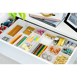 CAXXA 3 Slot Drawer Organizer with 4 Adjustable Dividers - Junk Drawer Storage for Makeup & Vanity, Office Desk Supplies and Accessories (WHITE, 1 PACK)