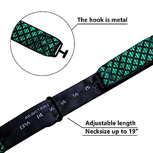 Barry.Wang Men Emerald Green Plaid Self Bow Tie Set with Pocket Square Cufflinks Silk Designer Bowtie Necktie