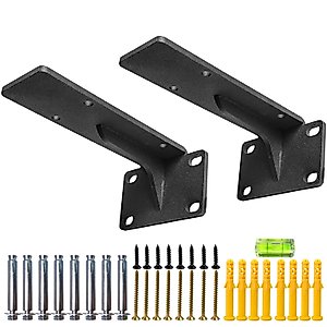 HDbonemu 6 Inch Heavy Duty Wall Mount Floating Shelf Brackets , Cast Iron Industrial Black L-Shelving Bracket, Concealed Countertop Brackets, Fireplace Brackets Max Load 500 lbs - 2 Pack