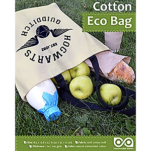 Personalized.Design Tote Bag ''Quidditch - Hogwarts. Est.1092'' - Harry Potter Cotton Canvas Organic Shoulder Craft Bag - Christmas Gifts Purse, Beige (ECBG-007)