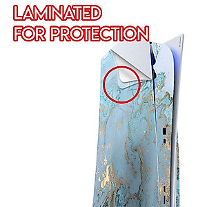 ITS A Skin Skins Compatible with Sony Playstation 5 Console Disc Edition - Protective Decal Overlay Stickers wrap Cover - Teal Blue Gold White Marble Granite