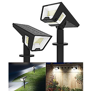 HAARAY Solar Spot Lights Outdoor 4 Sided Lighting Angle Landscape Lights, IP66 Waterproof, Auto On/Off, 3 Brightness Levels, 58 LED Solar Outdoot Lights for Yard Porch Garden, Cool White, 2 Pack