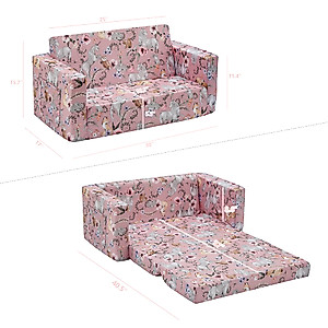 Ulax furniture Kids Convertible Sofas Children Flip-Out Sofa - 2-in-1 to Lounge Chair (Pink Unicorn)