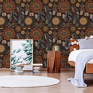 LXCREAT 17.71in x 118in Boho Peel and Stick Wallpaper and Green Leaf Contact Paper for Bathroom Decoration