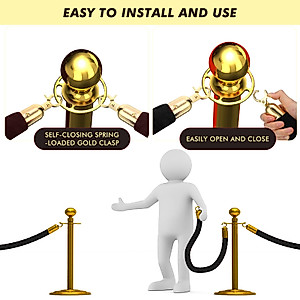 6 Pack Velvet Stanchion Rope, 5 Feet Crowd Control Stanchion Ropes Safety Barrier with Gold Plated Hook for Carpet Events Movie Theaters Grand Openings Hotels Party (Black,6 Pcs)