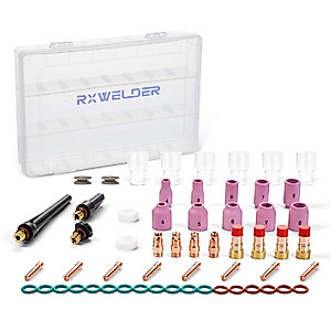 RX WELD 57PCS TIG Welding Torch Stubby Gas Lens #12 Pyrex Glass Cup Kit For WP-17/18/26