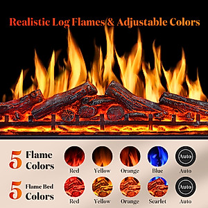 Rintuf Electric Fireplace,34" Fireplace Insert with Touch Screen, Quick Heating, Overheating Protection with Timer, Remote, Customed Display: 5 Flame Speed & 5 Color & 5 Brightness, 750/1500W, Black