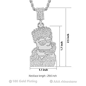 putouzip Bart Chain Necklace 18K Gold Plated Fully Iced Out Zircon Stainless Steel Pendant For Men Gift(Silver)