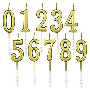Beanlieve 10-Pieces Numeral Birthday Candles - Cake Numeral Candles Number 0-9 Glitter Cake Topper Decoration for Birthday,Wedding Anniversary,Party Celebration (Gold)