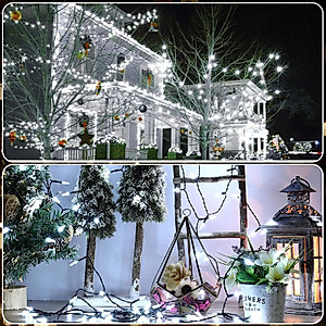 UUC Christmas String Lights Outdoor Waterproof, Christmas Tree Lights Mini String Lights with 8 Lighting Modes, Indoor Decor for Holiday, Wedding, Party, Home, Patio, Garden 100-LED (White)