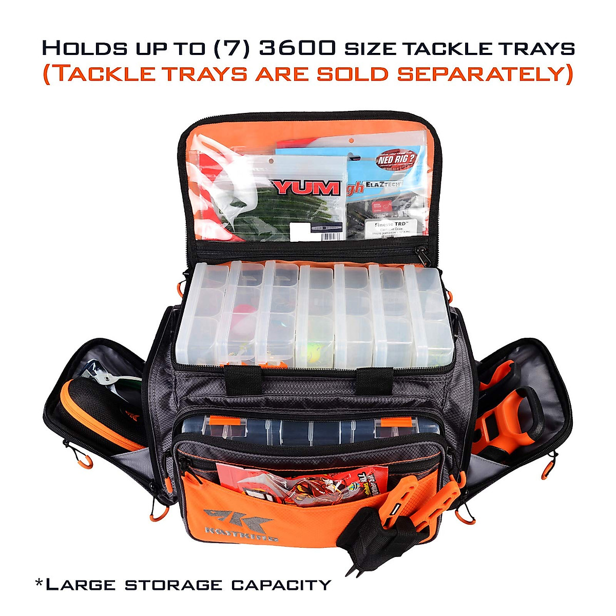 KastKing Fishing Gear & Tackle Bags - Saltwater Resistant Fishing Bags - Fishing Tackle Storage Bags,Medium-Hoss(Without Trays,15x11x10.25 Inches),Orange