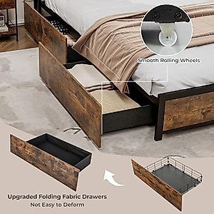 Giantex Queen Bed Frame with LED Lights Headboard and 4 Storage Drawers, Metal Platform Bed with Outlets and USB Ports Charging Station, Smart LED Bed Frame, Easy Assembly, No Box Spring Needed