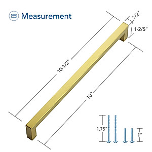 Ravinte 30 Pack Squre Cabinet Pulls 10 Inch Brushed Brass Kitchen Cabinet Handles Gold Kitchen Hardware for Cabinet Drawer Pulls Square Bar Cabinet Pulls Drawer Handles