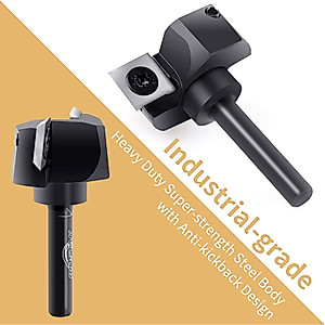 BINSTAK CNC Spoilboard Surfacing Router Bit, 1/4" Shank 1-1/4" Cutting Diameter, Carbide Insert Slab Flattening Router Bits Planing Bit