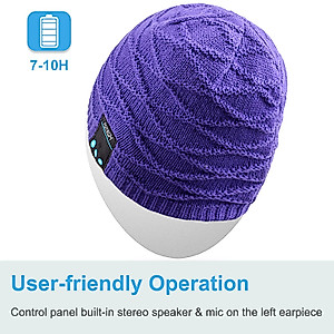 Rotibox Winter Washable Bluetooth Music Beanie Luxury Soft Warm Skully Knit Hat Cap w/Wireless Headphone Headset Earphone Microphone Hands Free for Excrise Gym Sports Fitness Running Skiing - Purple