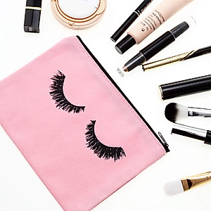 18 Pieces Eyelash Cosmetic Bags Canvas Lash Makeup Bag Travel Make up Pouches Toiletry Bag with Zipper for Women and girls (M, Pink)