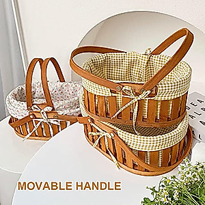 FEMUN A Set of Wooden Basket, Woven Baskets for Storage, Handheld Picnic Basket, Storage Basket, Wooden Strips Woven Double Carry Handle Flower Basket, Suitable for picnics, Camping (a Set of 2)