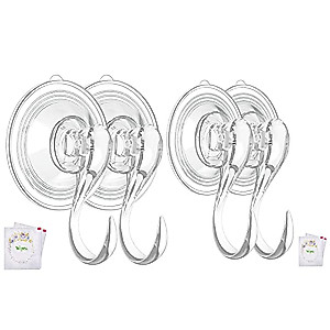 VIS'V 2 Pcs Large Suction Cup Hooks and 2 Pcs Small Suction Cup Hooks with Cleaning Cloth