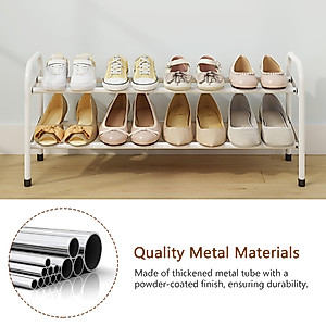 Gewudraw 2-Tier Shoe Rack Expandable, Width Adjustable Shoe Shelf Storage Organizer, 41.53'' Metal Standing Shoe Rack for Bedroom Entryway Closet, Holds up to 12 Pairs Shoes, White