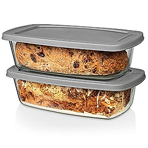 Razab LARGE Superior Glass 7.6 Cups/ 1800ML/1.9Qt (Set of 2) Glass Loaf Pan w/Lids - Meatloaf Pan Airtight BPA free - Easy Grip Handle, Microwave & Oven Safe - Loaf Pans For Baking Bread, Cakes etc